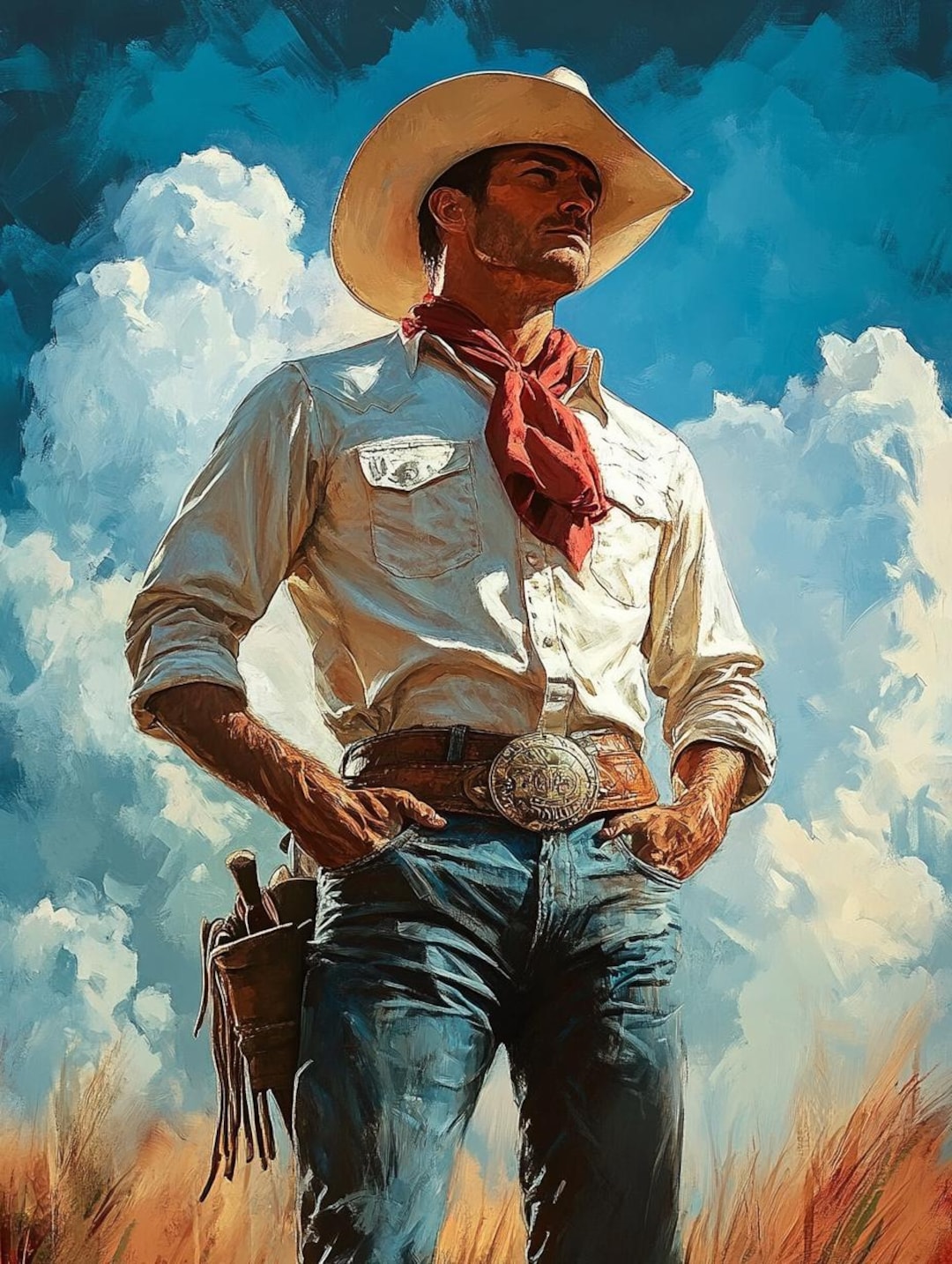 Cowboy Oil Painting on Canvas - Western Art Home Decor 40x36 Inches - Etsy