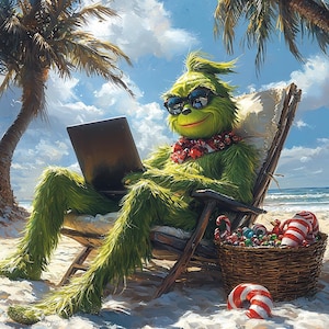 Grinch's Tropical Christmas Escape- Painting on Canvas- Western Art ...