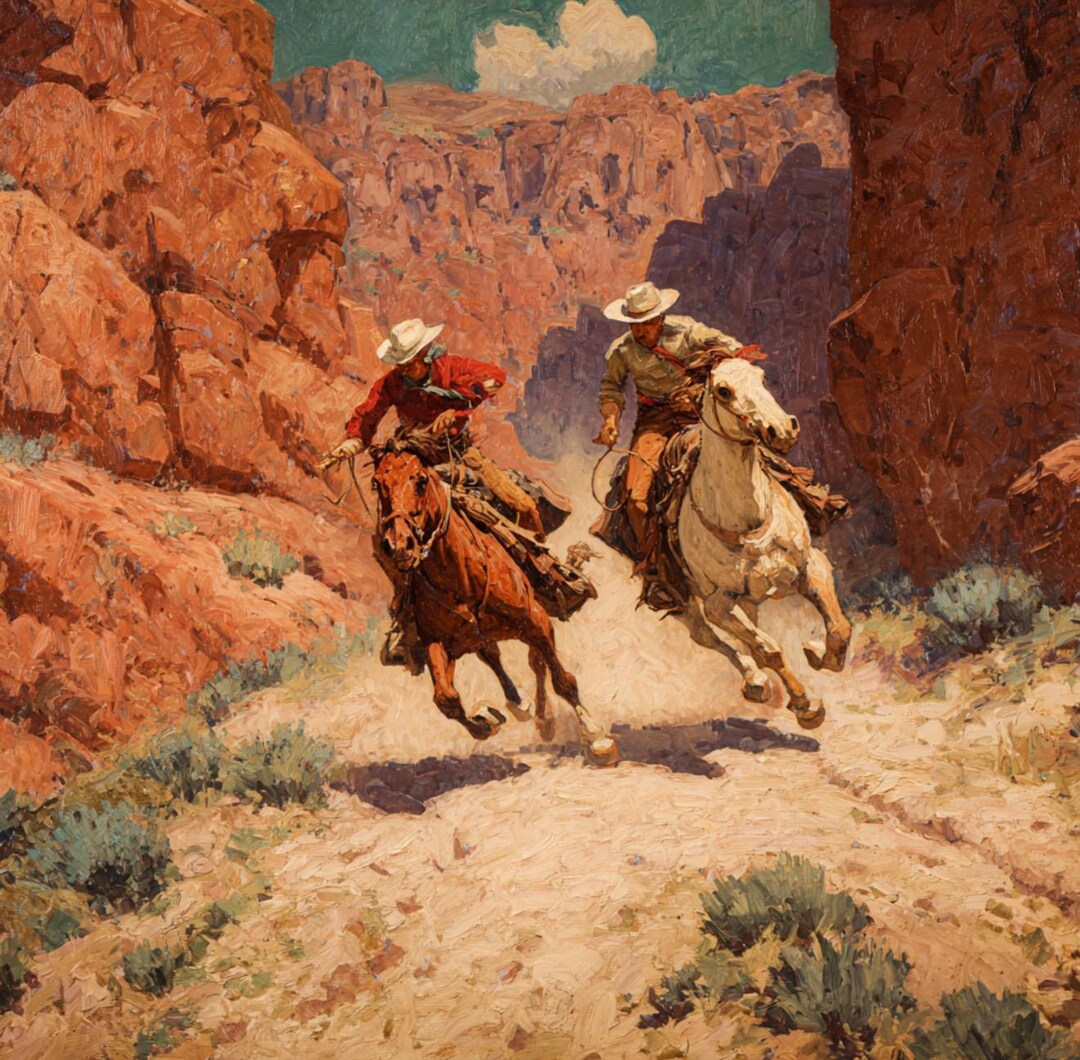 Cowboy Chase Western Art • Original Oil Painting • Desert Canyon Horse ...