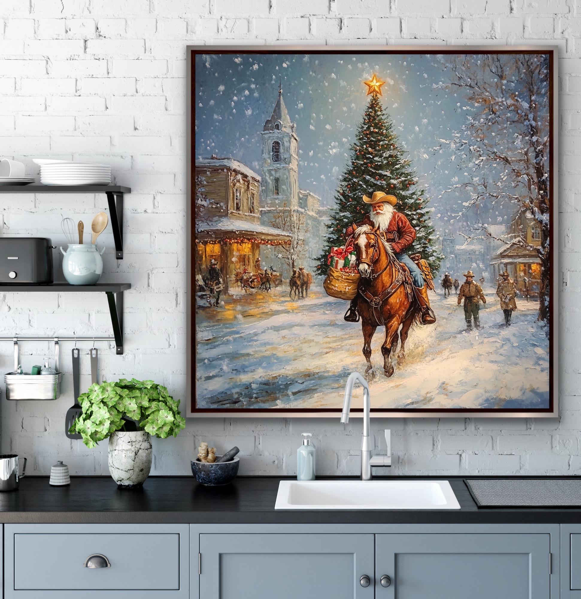 Santas Western Ride Oil Painting on Canvas Western Art Christmas Home ...