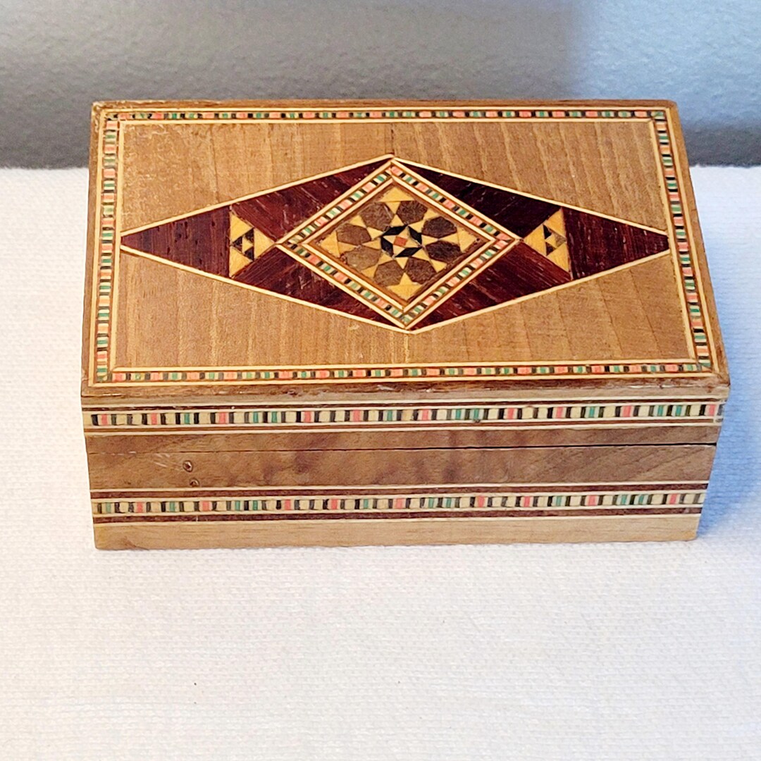 Wooden Marquetry Trinket Box Vintage Small Syrian Handmade Inlay Mosaic ...