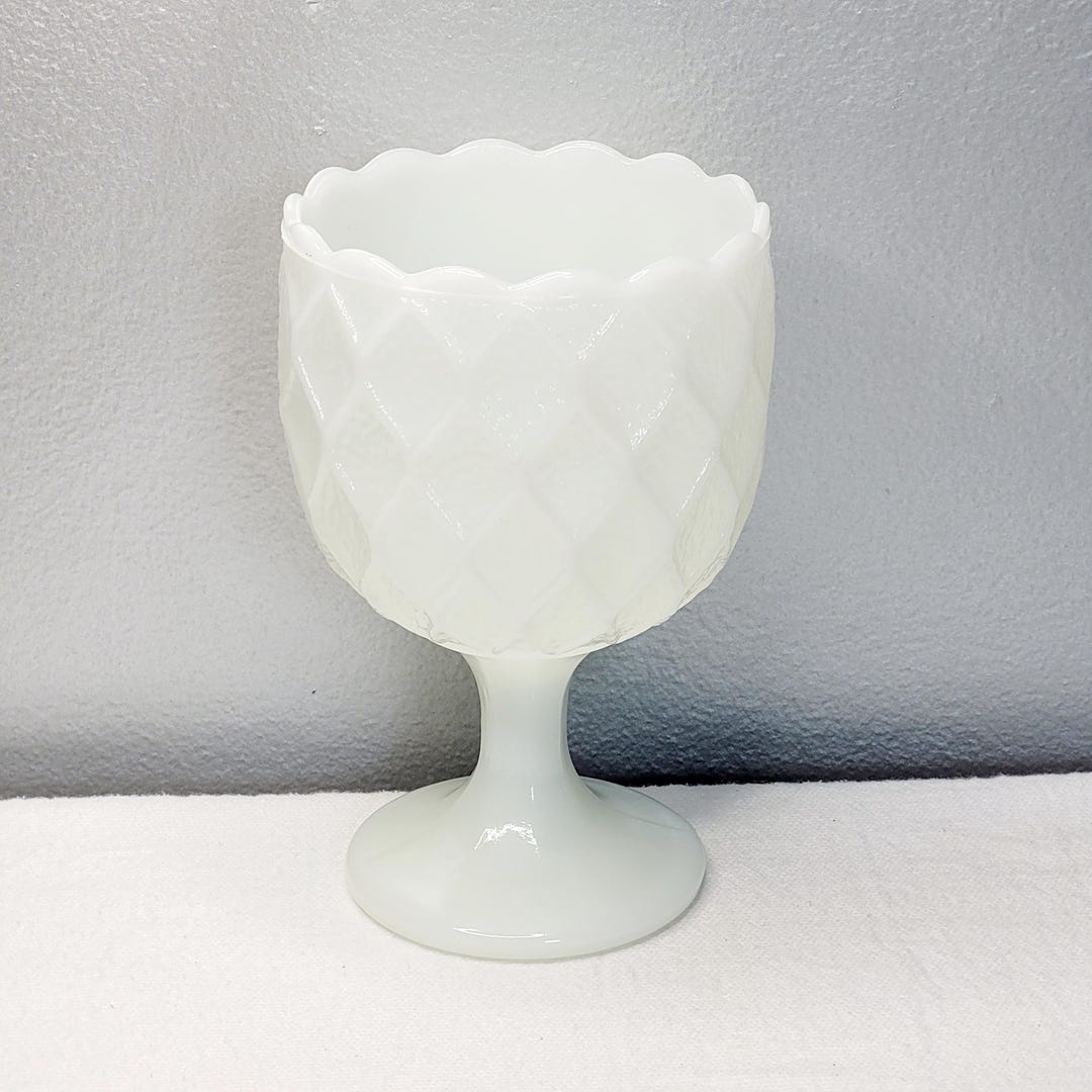 Vintage White Milk Glass Compote Bowl: Diamond Honeycomb Pattern - Etsy