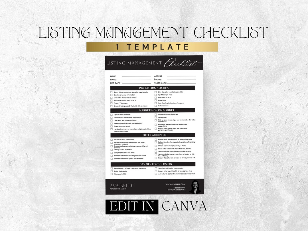 Real Estate Listing Management Checklist | Realtor Branding | Real ...