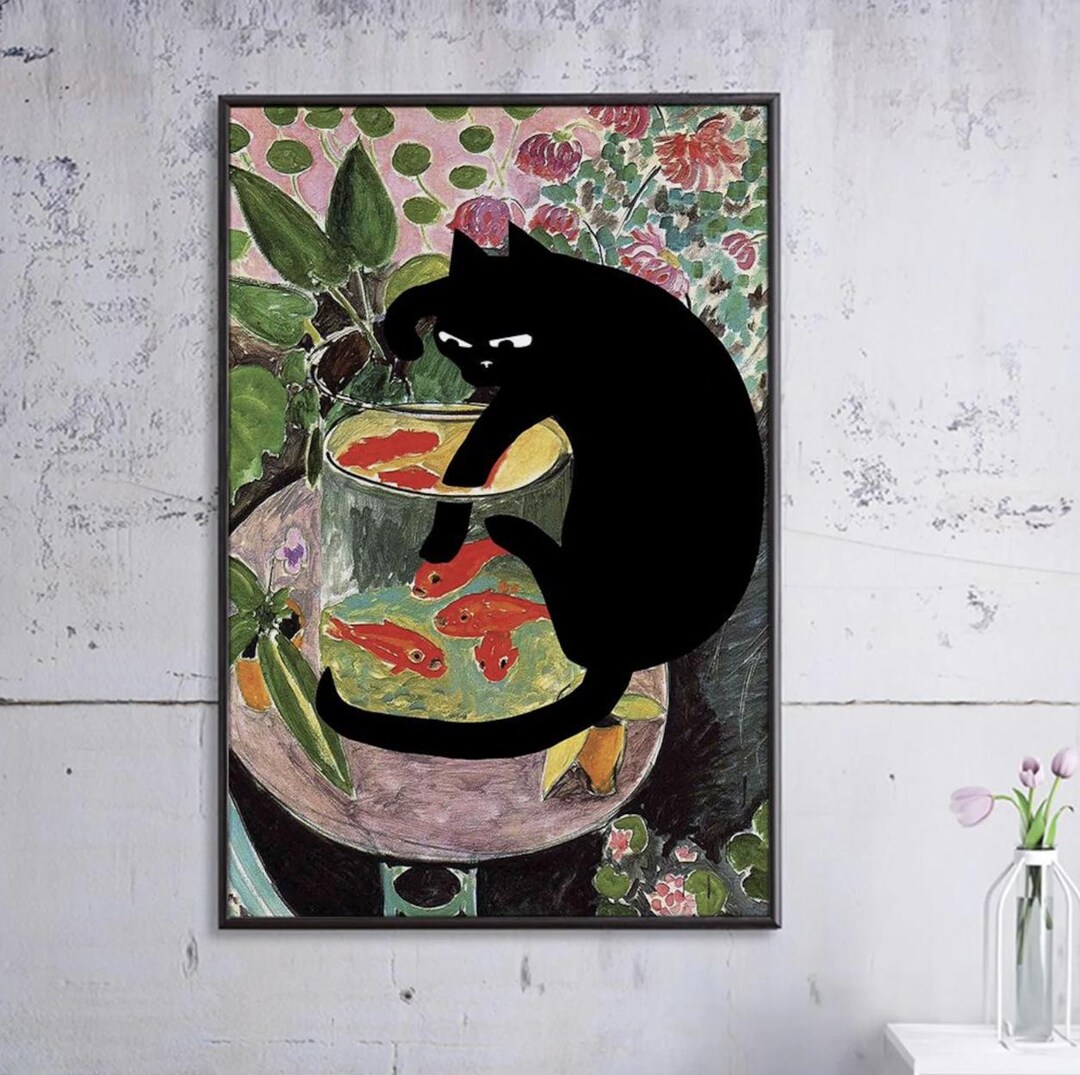 Vintage Matisse Goldfish Cat Poster, Famous Paintings With Cats, Cat ...