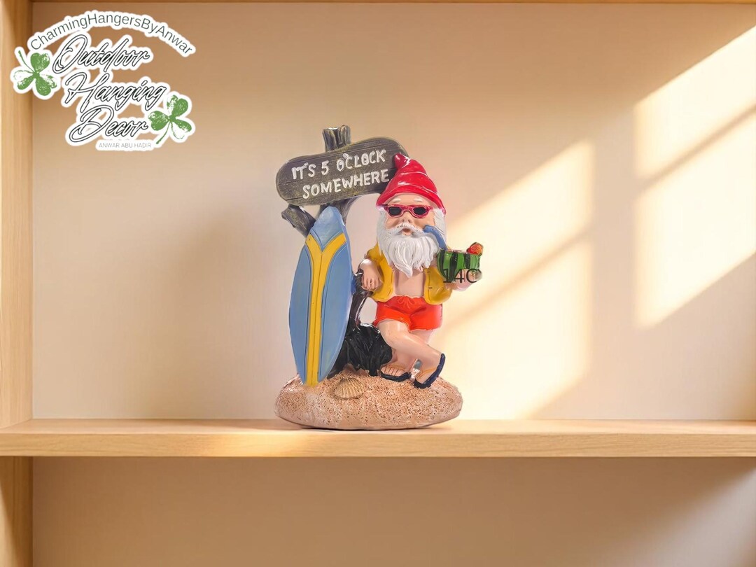 Surfboard Gnome Resin Ornament | Miniature Summer Garden Decoration ...