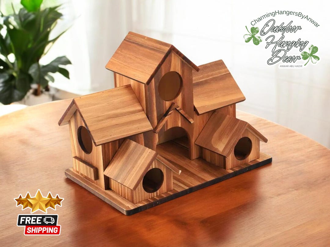 Handcrafted Hanging Wooden Birdhouse | Multi-level Design Bird Feeder ...