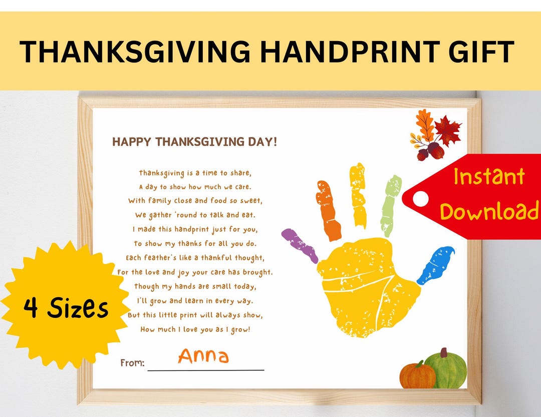 Thanksgiving Handprint Poem, Keepsake Craft (printable PDF) - Etsy