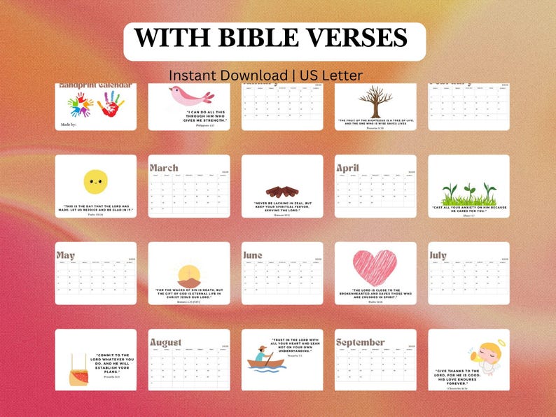 2025 Christian Handprint Calendar, Kids Bible Verse Craft (PDF) - Etsy