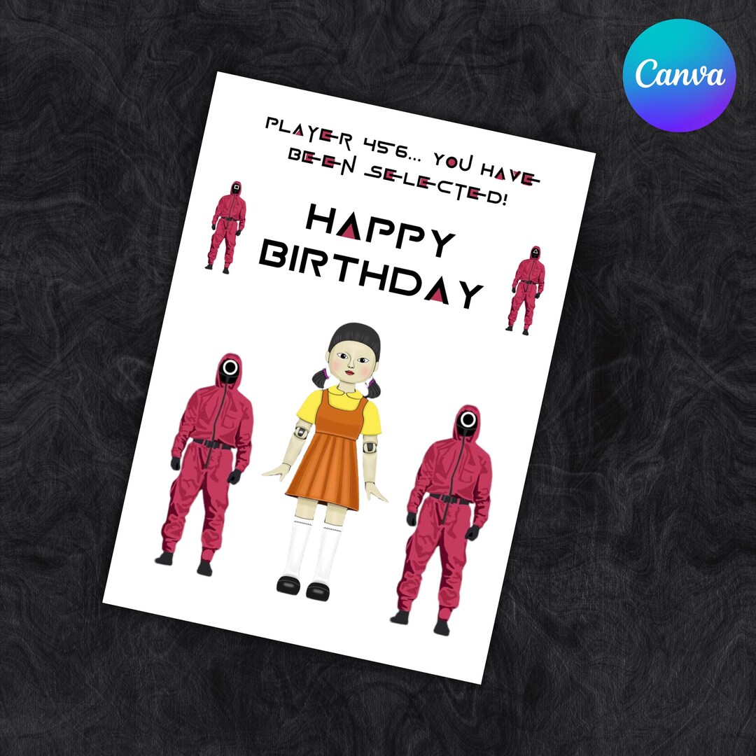Squid Games Birthday Card, Birthday Card Template, Squid Games, Gaming ...