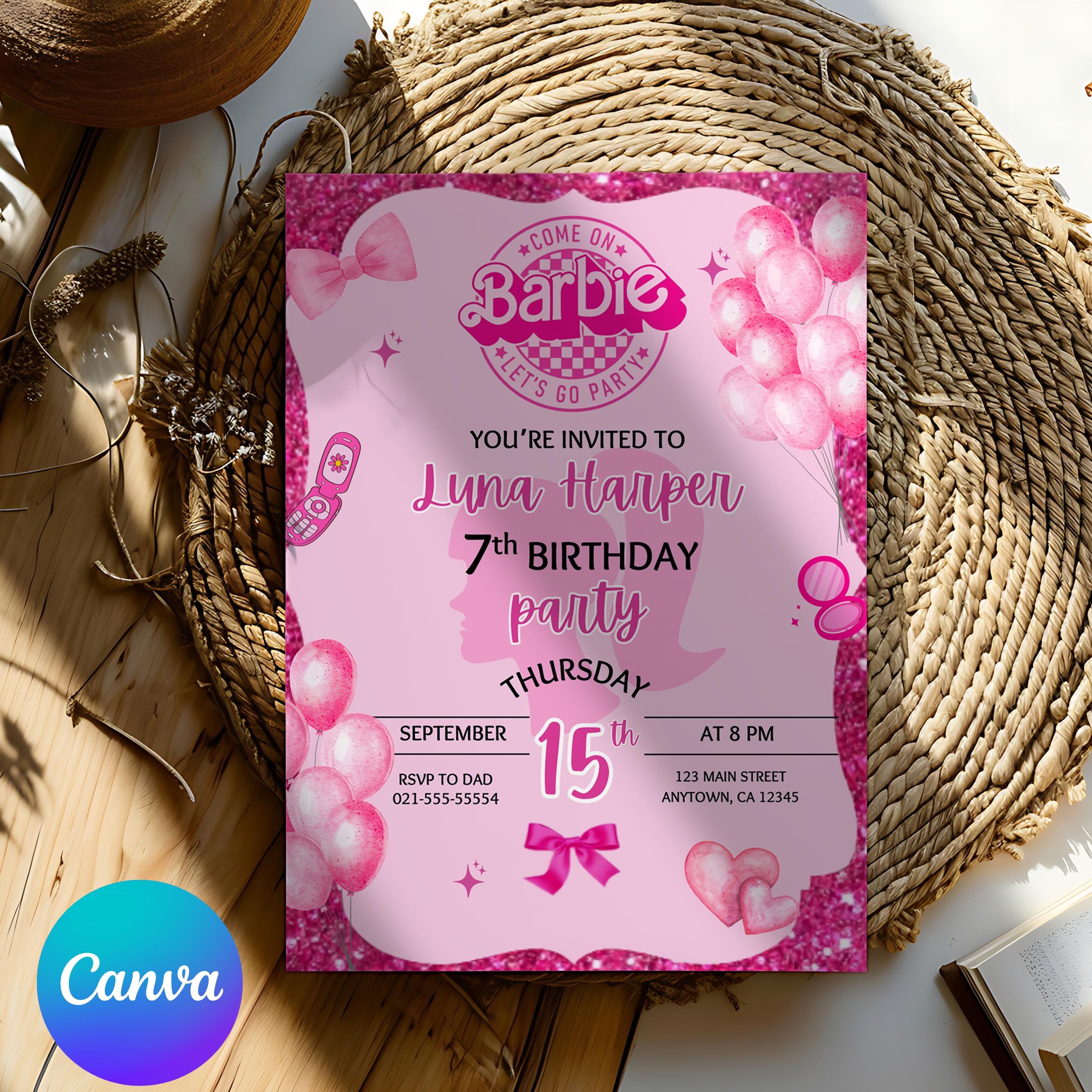 Editable Barbie Girl Party Invitation Fashion Doll Party Invite Girls ...