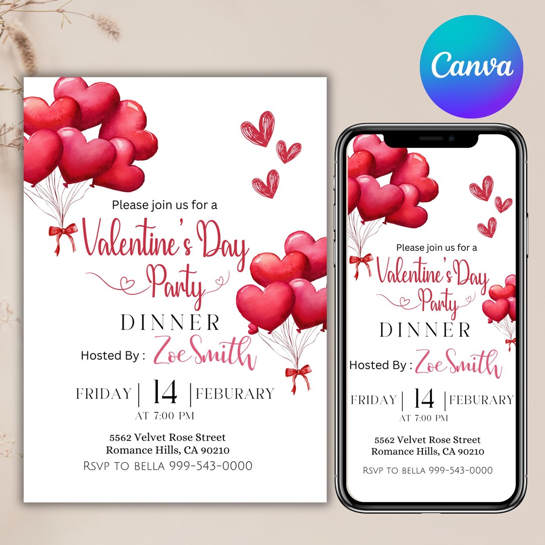 Editable Valentine's Day Invitation, Valentine's Party Invitation ...