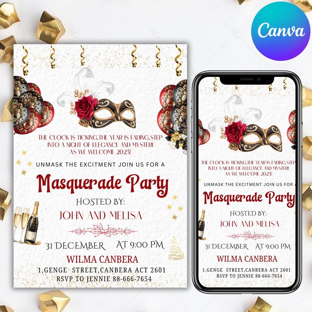 Masquerade Party Invitation, Christmas, Masquerade Party Invitation ...