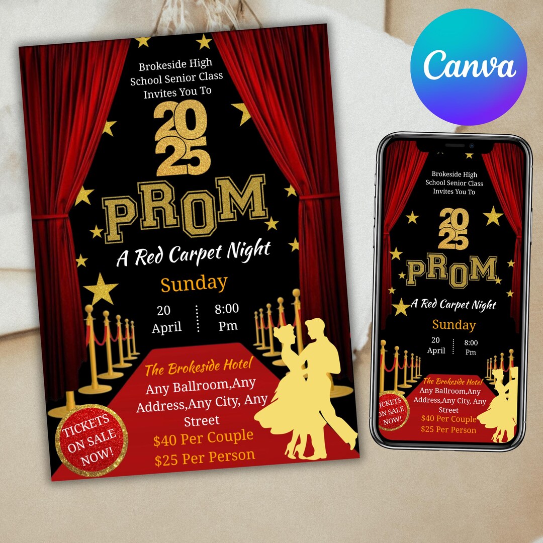 Prom Night Invitation, Prom Party Invitation, Red Carpet Invitation ...