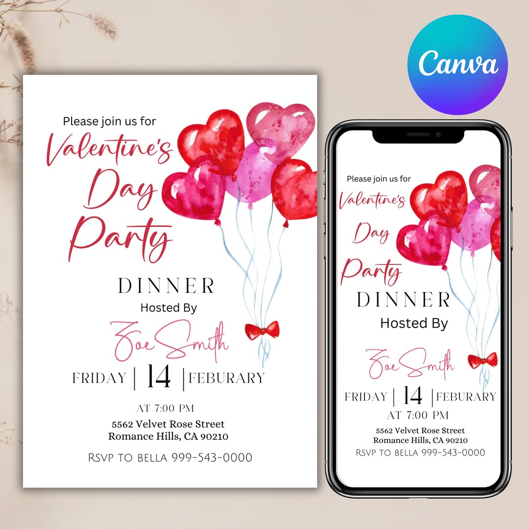 Editable Valentine's Day Invitation, Valentine's Party Invitation ...