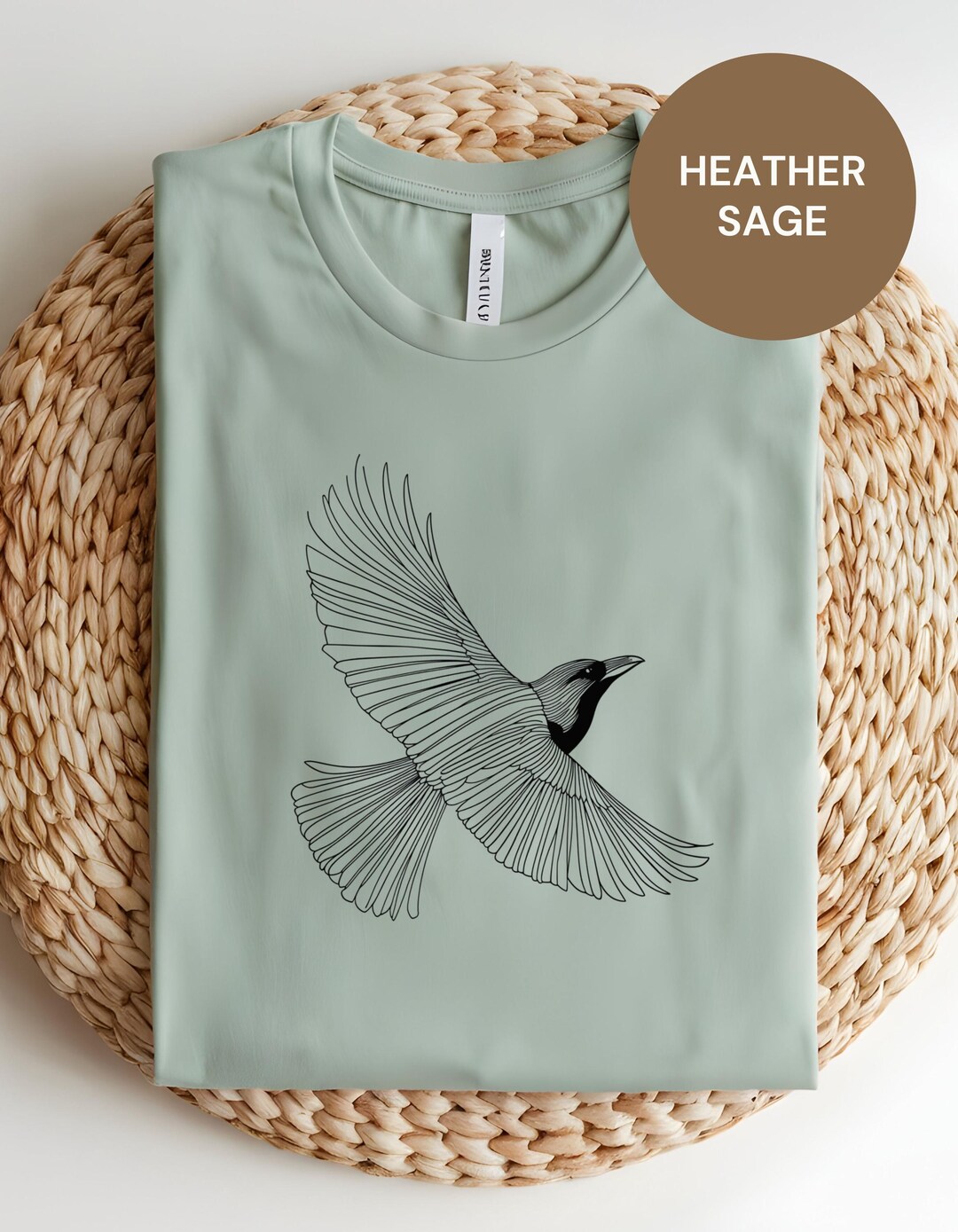 Flying Crow Shirt - Birdwatcher Gift, Black Crow Line Art Tee, Bird ...