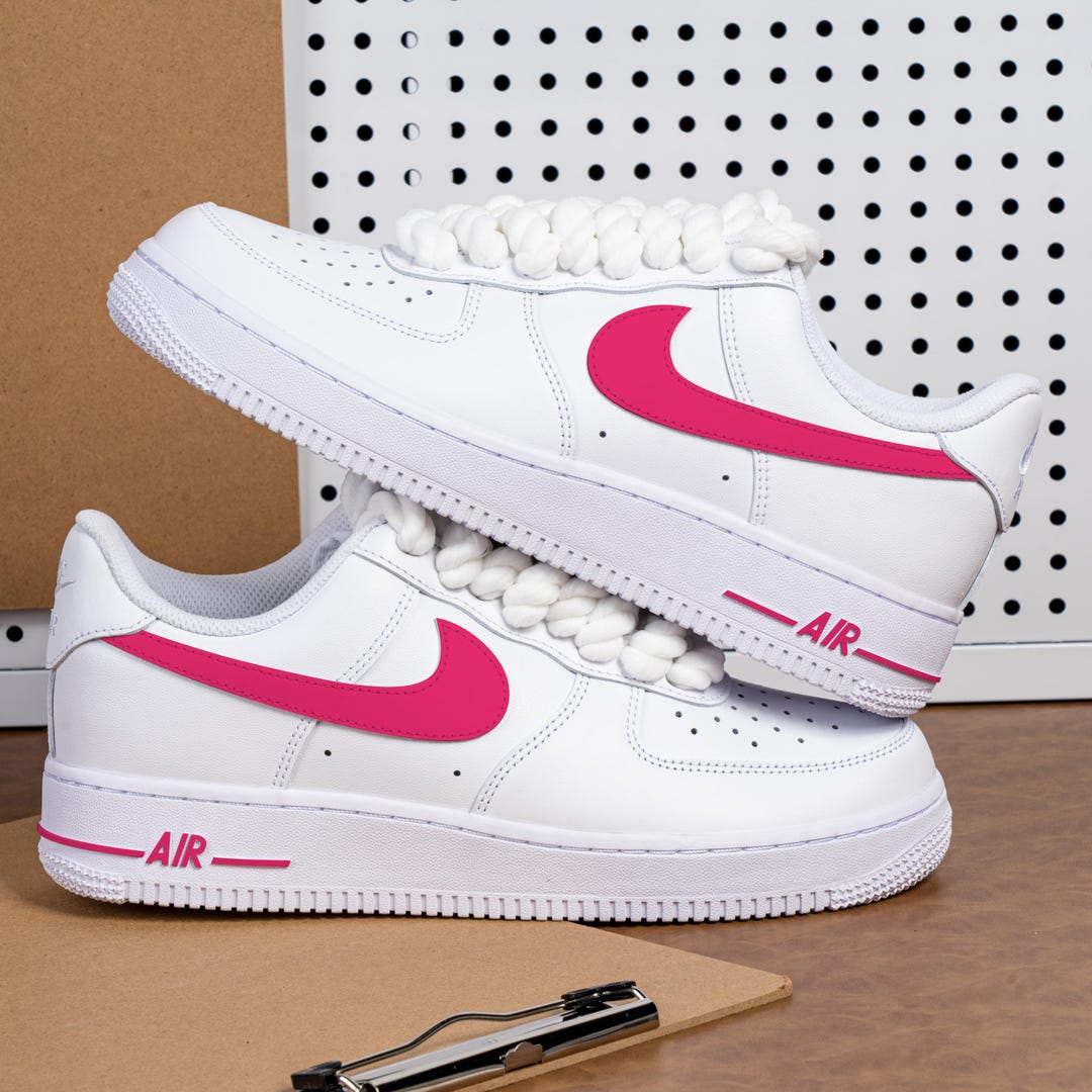 Custom Rope Lace Air Force 1 Hand Painted Pink Sneakers Chunky Laces ...