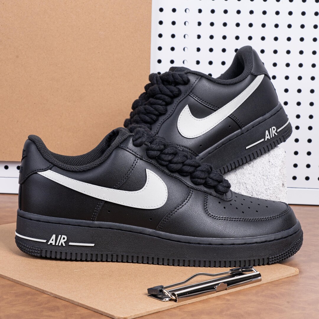 Custom Rope Lace Black Air Force 1 Black AF1 With Rope Laces ...