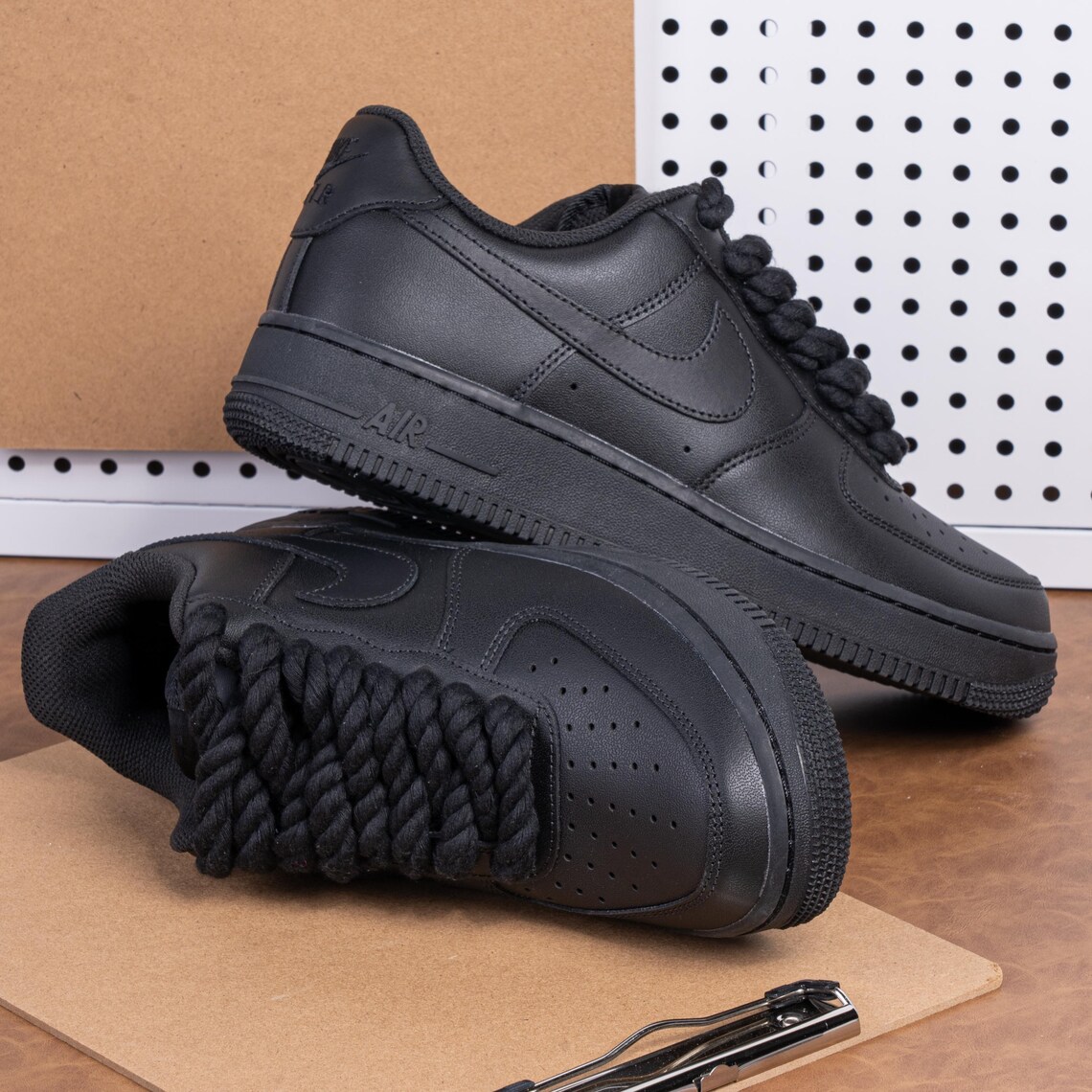 Custom Rope Lace Air Force 1 Black Rope Lace AF1 Sneakers Personalized ...