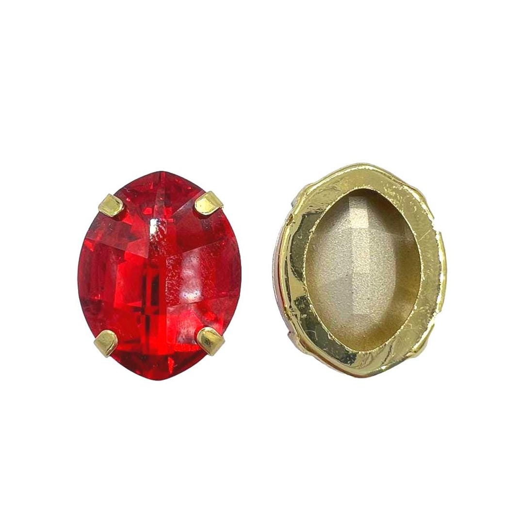 10 Pcs Siam Crystal Leaf Rhinestone, Brass Inlay, DIY Jewelry Making ...