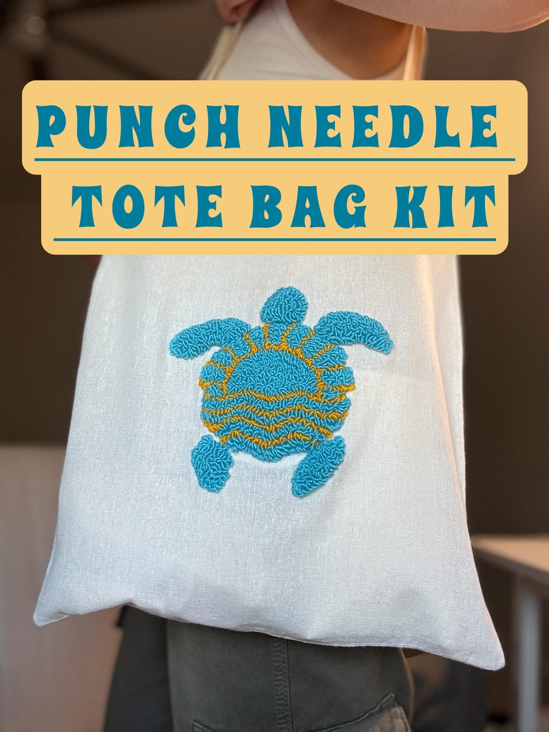 DIY Punch Needle Kit: Sea Turtle Tote Bag - Beginner Embroidery Craft ...
