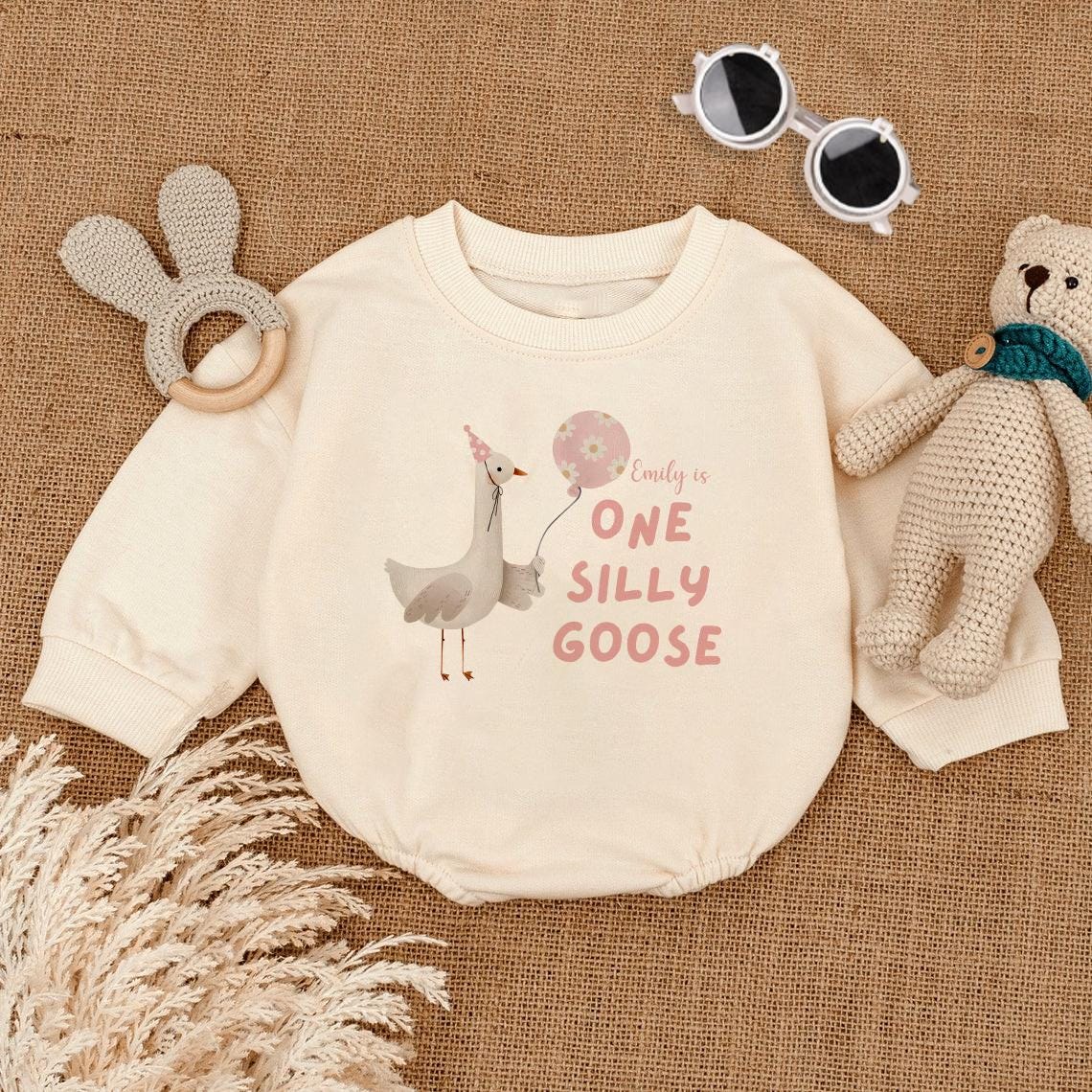 One Silly Goose Bubble Romper, First Birthday Baby Bodysuit, Custom ...