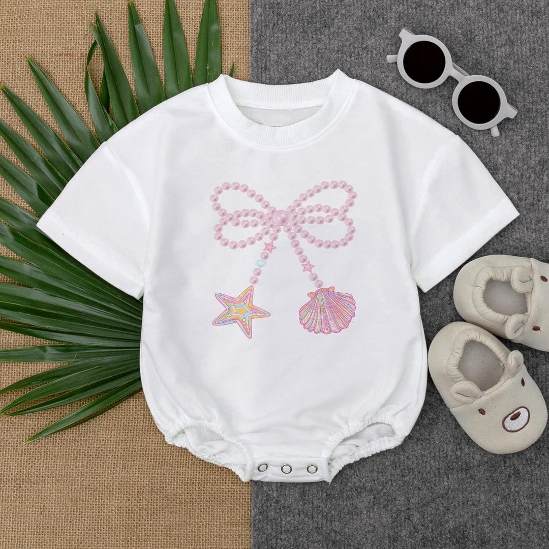 Coquette Clam Pearl Bow Baby Outfit, Seashell Baby Clothes, Starfish ...