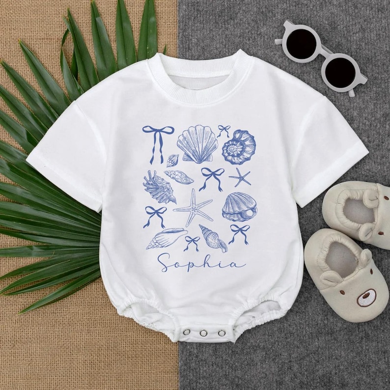 Coquette Seashell Baby Clothes, Summer Beach Baby Bodysuit, Retro ...