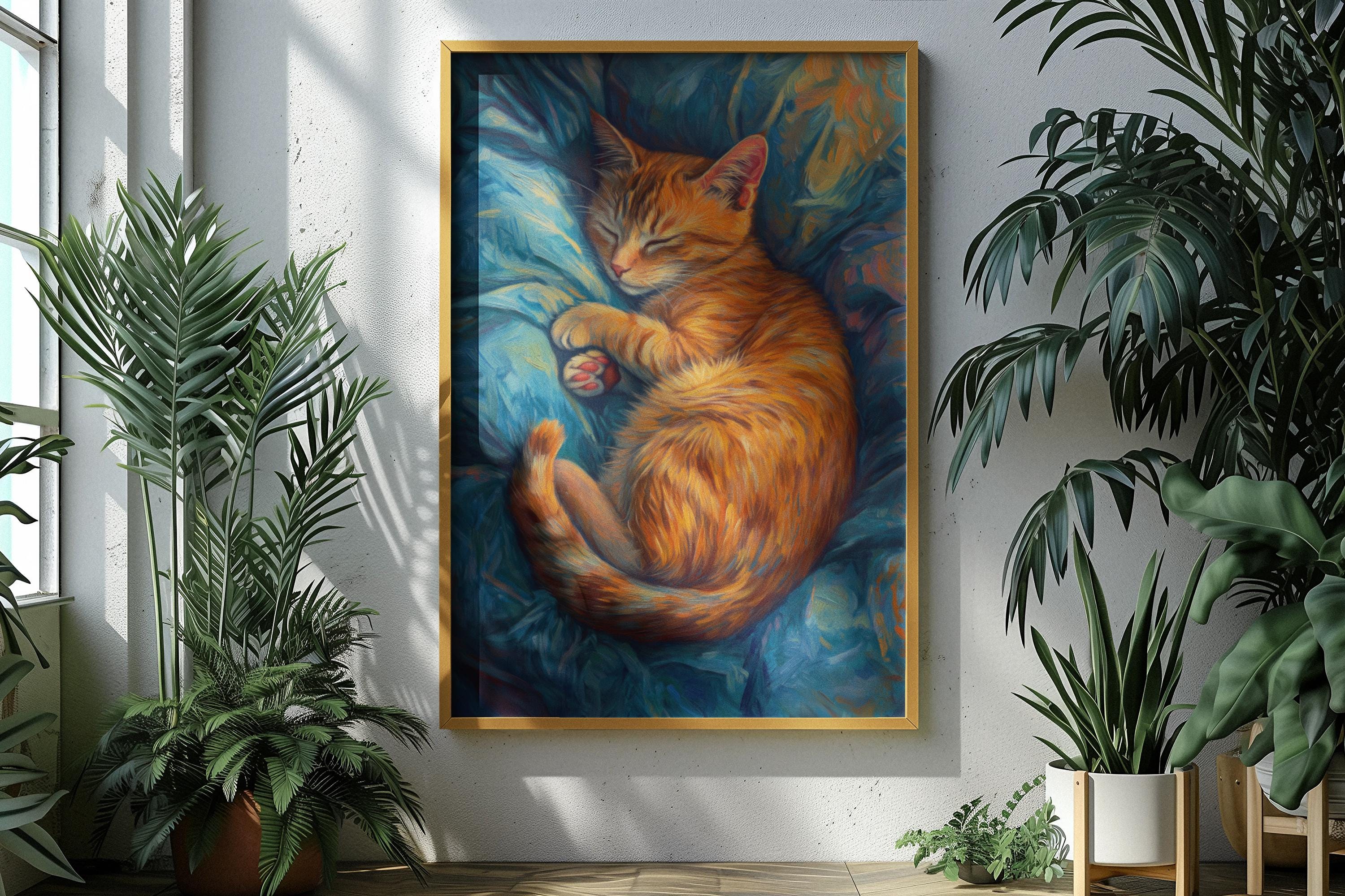 Van Gogh Sleeping Cat Art Print | Starry Night Style (digital Download ...
