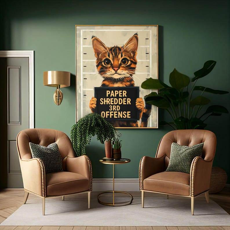 Funny Cat Mugshot Poster – Paper Shredder Crime Scene (digital Download ...