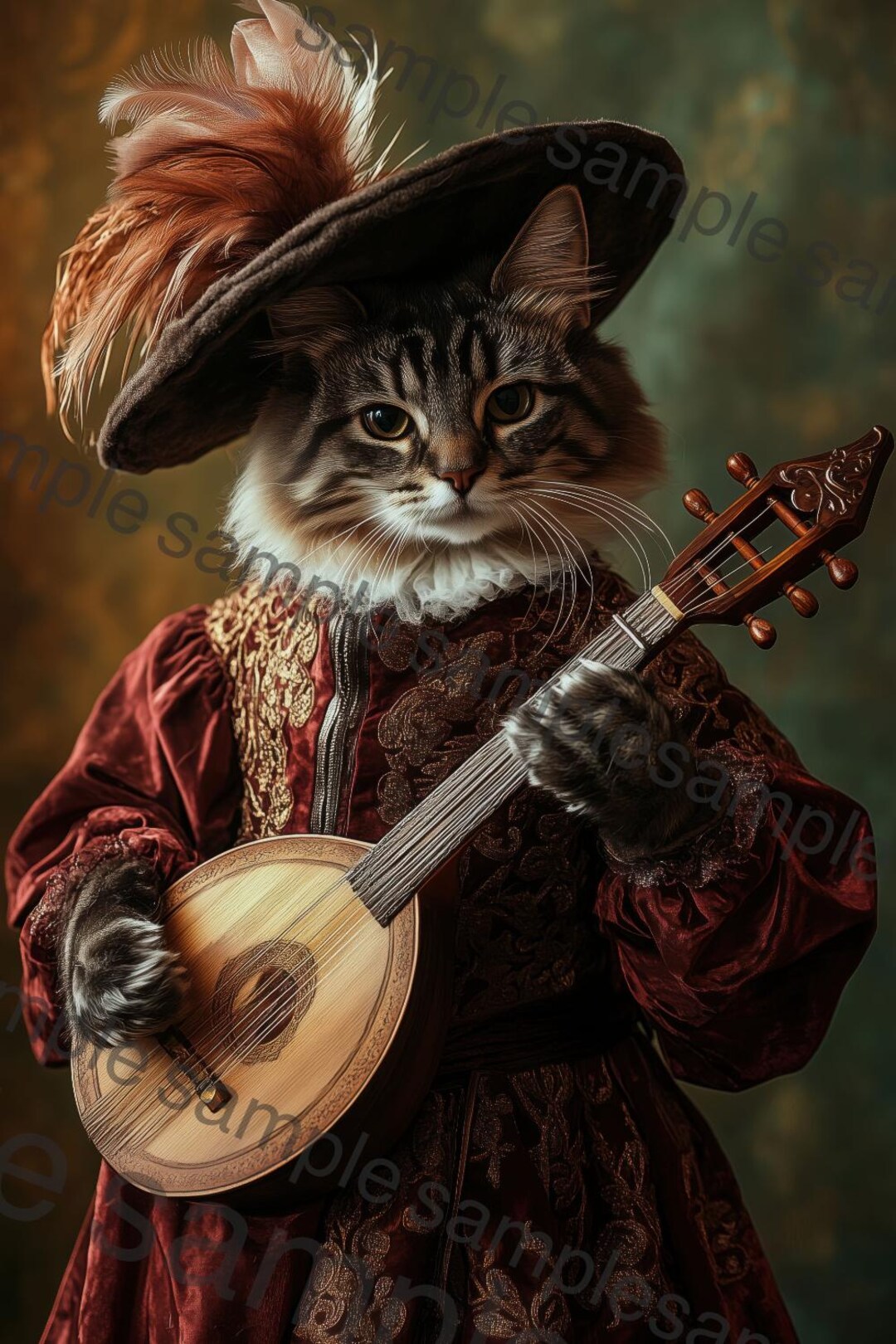 Medieval Bard Cat Portrait | Elegant Anthropomorphic Art | Digital ...
