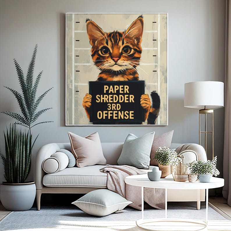 Funny Cat Mugshot Poster – Paper Shredder Crime Scene (digital Download ...