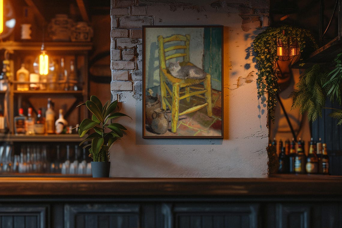 Van Gogh Style Cat Art – Elegant Cat Sleeping on Rustic Chair ...