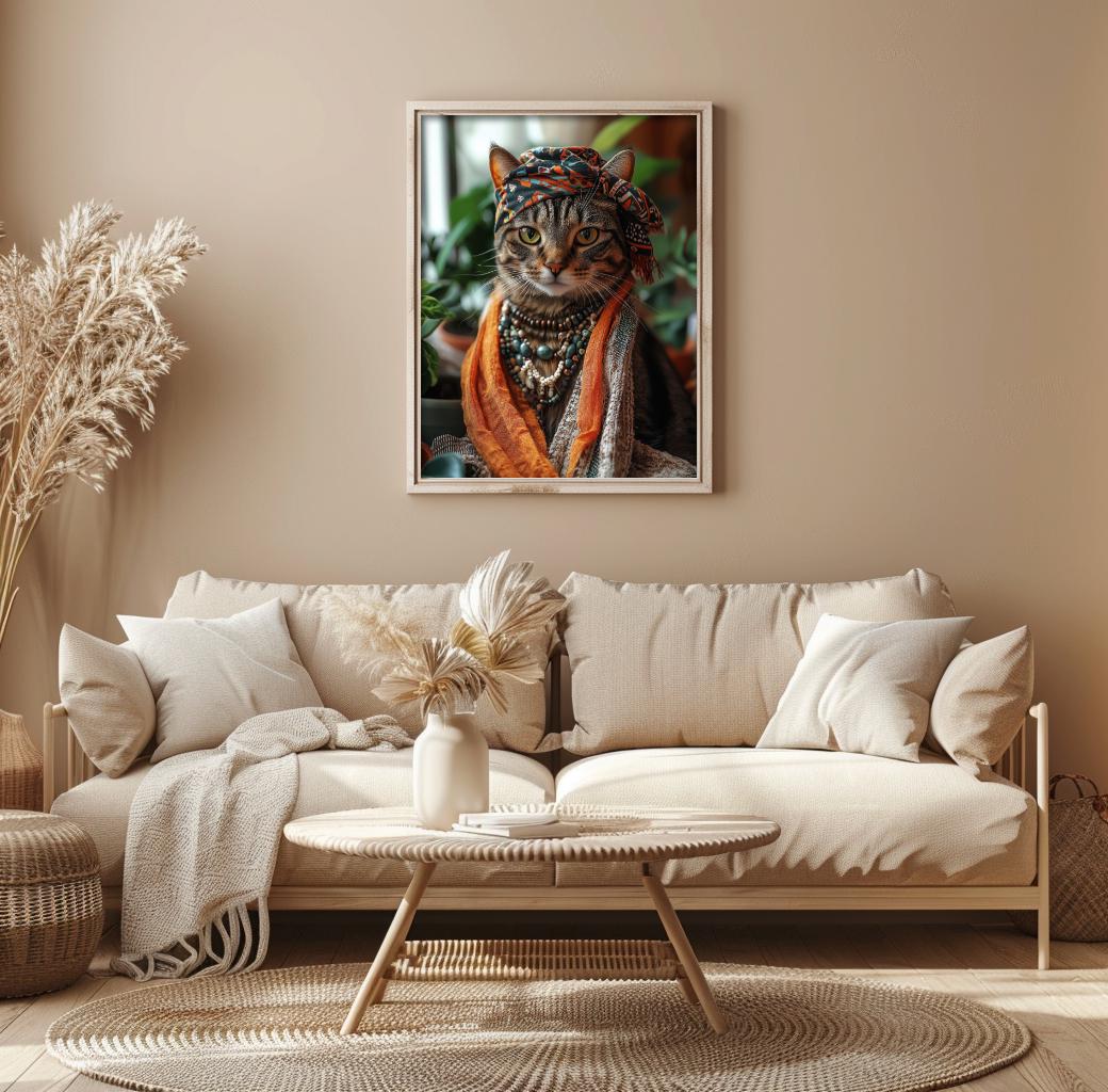 Bohemian Chic Cat Art | Stylish Wall Decor | Digital Download - Etsy