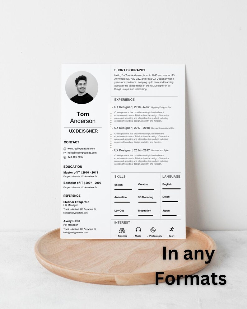Professional Resume Template | Minimalist Black & White CV Design ...