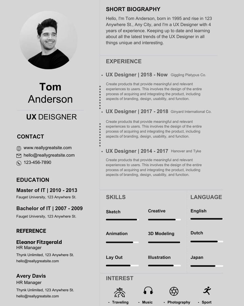 Professional Resume Template | Minimalist Black & White CV Design ...