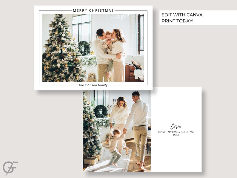 Christmas Card Editable Canva Template, Modern & Minimalist, Landscape ...