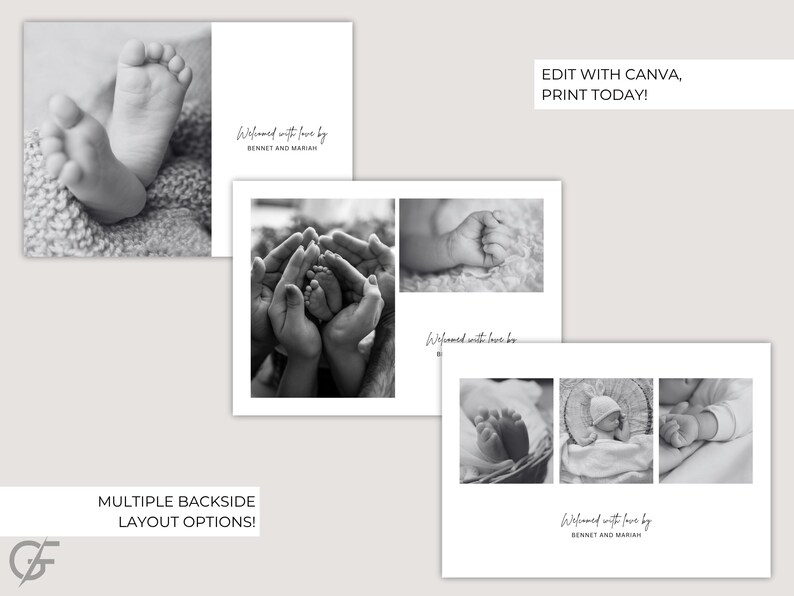 Birth Announcement Card Editable Canva Template, Modern & Minimalist ...