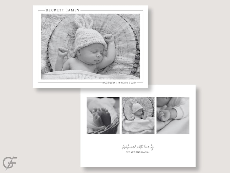 Birth Announcement Card Editable Canva Template, Modern & Minimalist ...