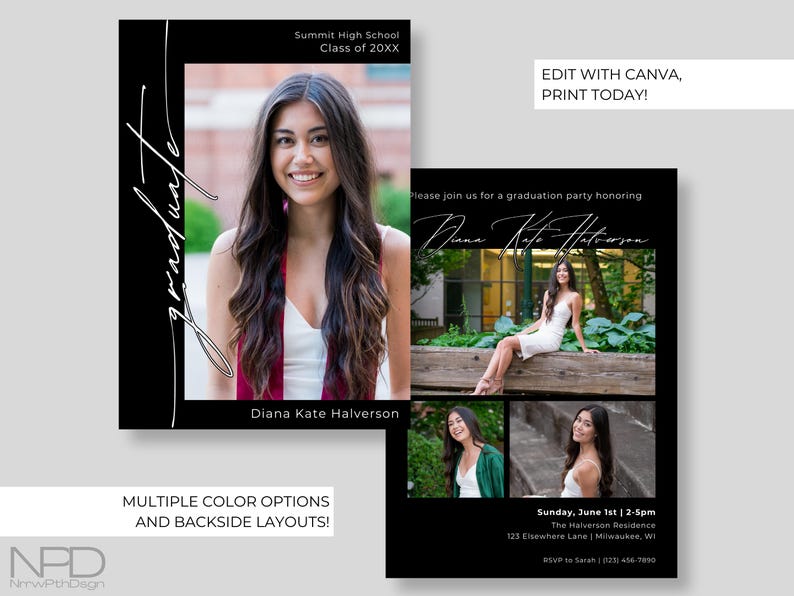 Graduation Announcement/invitation Card, Editable Canva Template, DIY ...