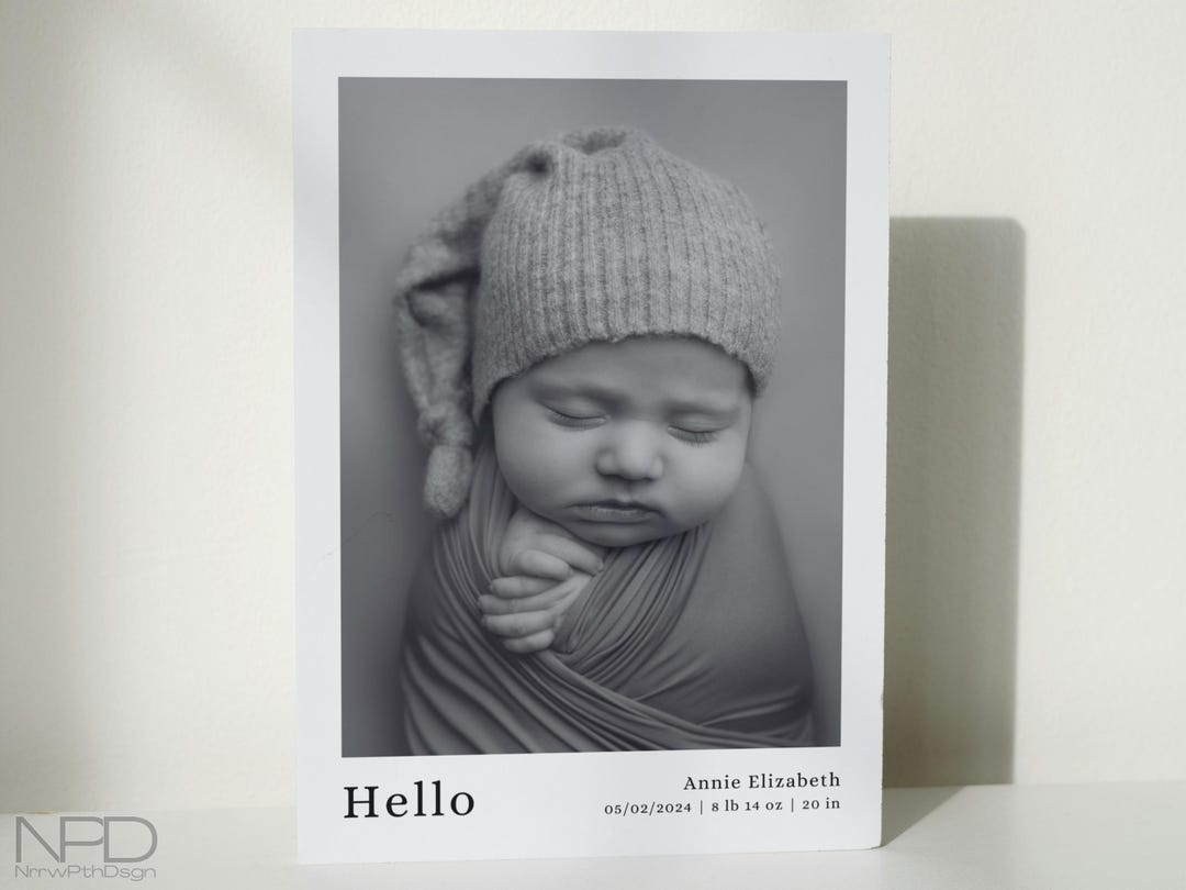 Birth Announcement Card Editable Canva Template, Modern & Minimalist ...