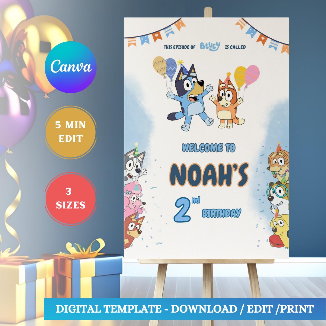 Bluey Birthday Welcome Sign: Editable Party Template (digital Download ...