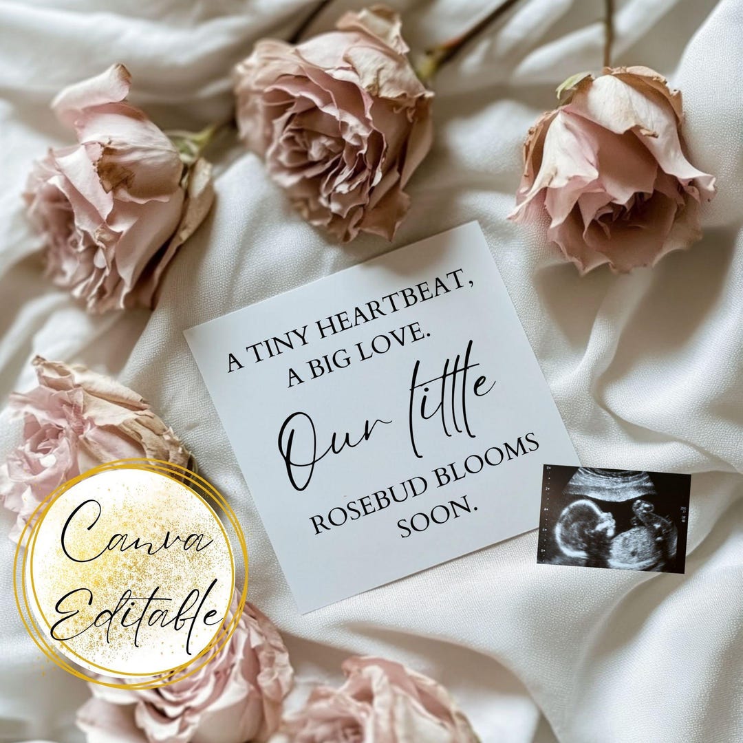 Elegant Spring Girl Pregnancy Reveal: Editable Digital Announcement for ...