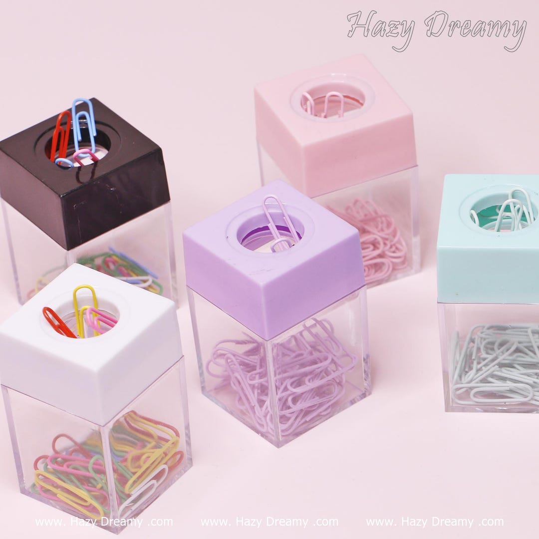 Pastel Paper Clips With Magnetic Dispenser: Steel Wire Desk Organizer ...