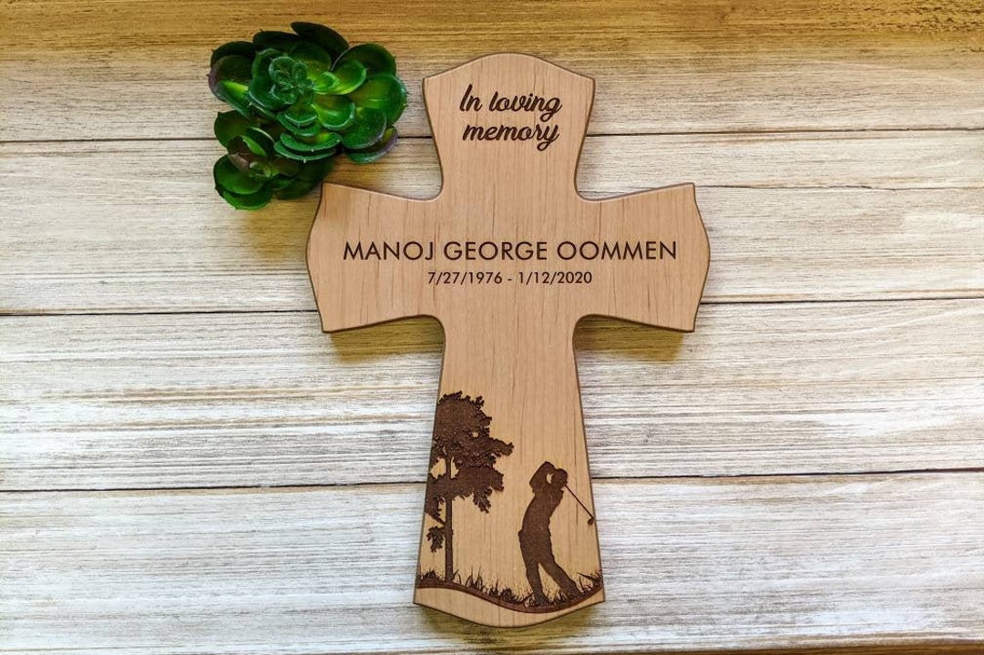 Golfing Memorial Wood Cross for Memorial Gift, Personalized Memorial ...