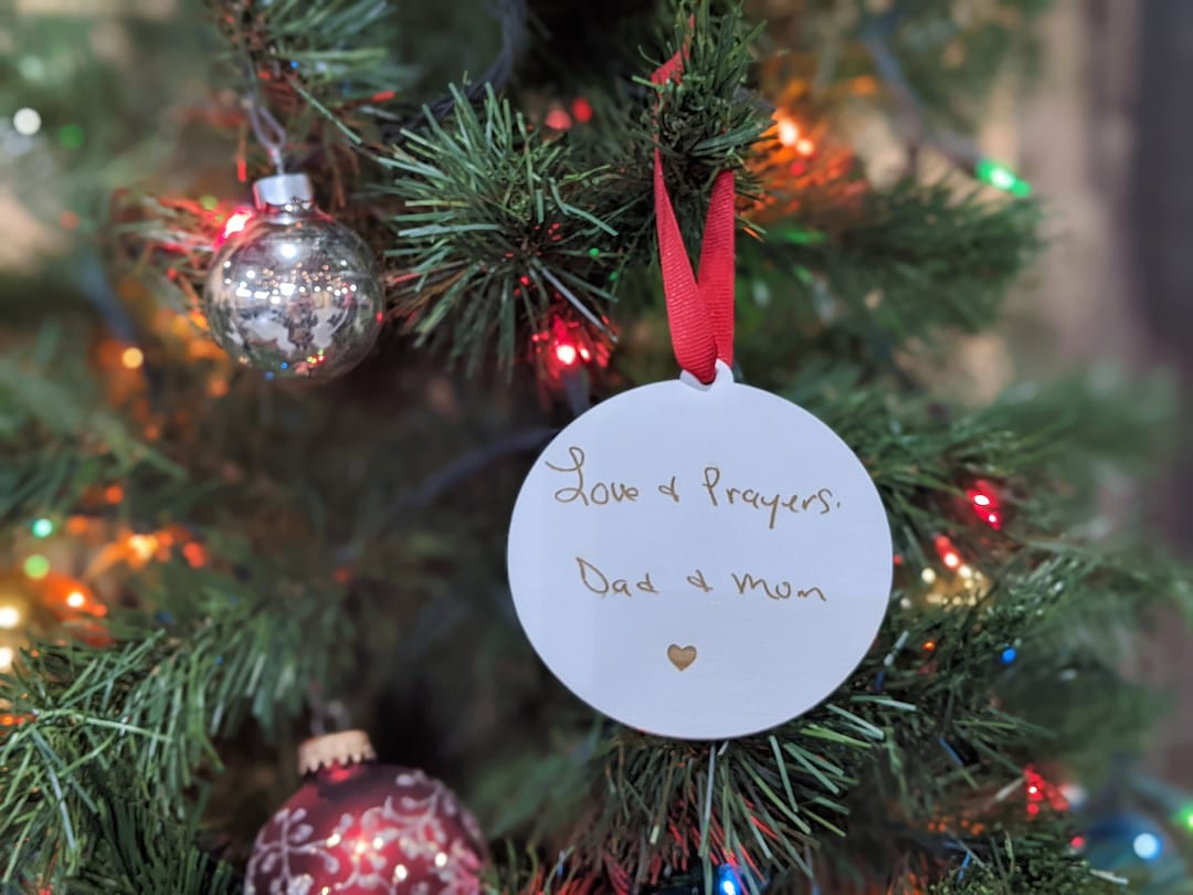 Handwritten Engraved Note for Christmas Gift Ornament, Actual Hand ...