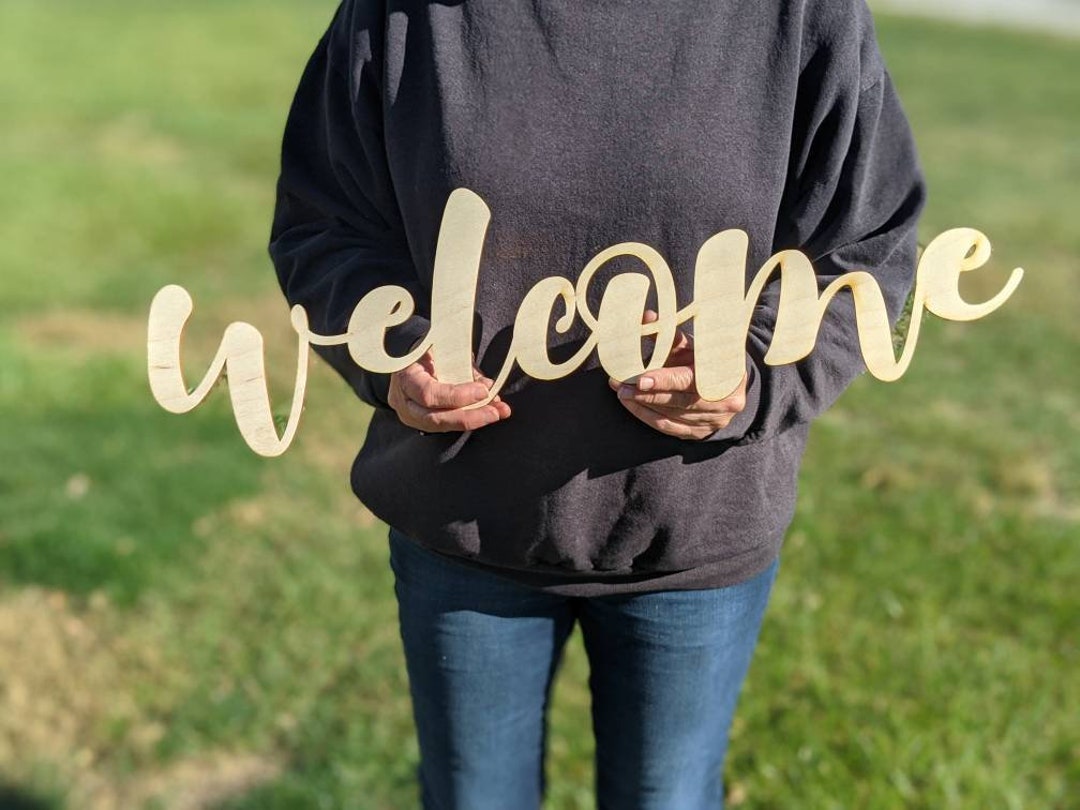 Welcome Word Cut Out Sign, Wooden Cut Out, Farm House Decor, Wall ...