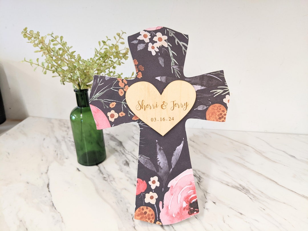 Personalized 3D Floral Wood Wedding Cross, Wedding Gift for Couple ...