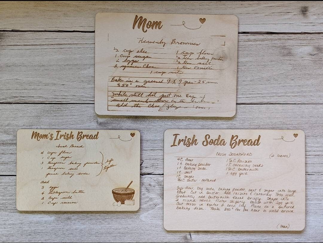 Handwritten Wood Recipe Card, Wood Recipe Card Recipe Gift, Handwritten ...
