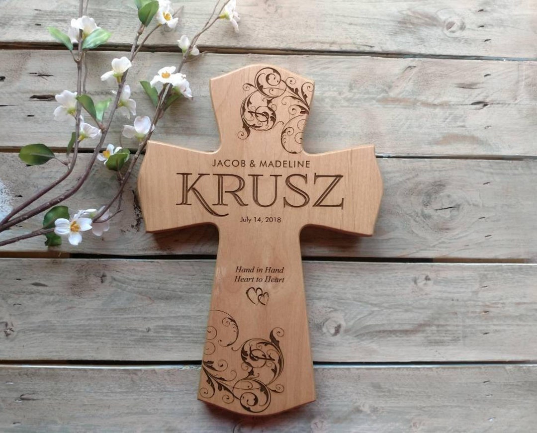Personalized Wood Wedding Cross Gift for Couple, Religious Wedding ...