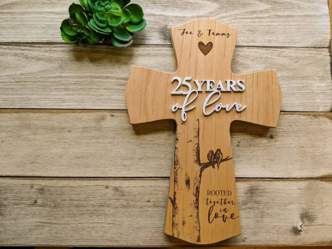 Personalized 25th Anniversary Cross: Engraved Wood, Religious Gift for ...